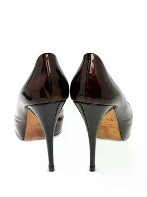 GIUSEPPE ZANOTTI Patent Leather Peep Toe Pumps - Brown