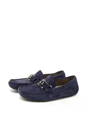 FERRAGAMO Metal-buckle Suede Loafers - Blue