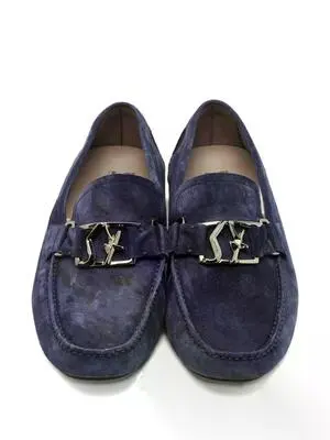 FERRAGAMO Metal-buckle Suede Loafers - Blue