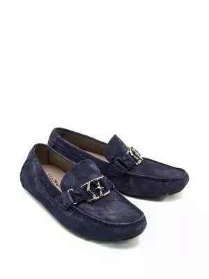 FERRAGAMO Metal-buckle Suede Loafers - Blue