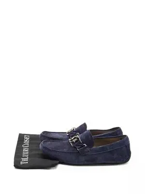 FERRAGAMO Metal-buckle Suede Loafers - Blue