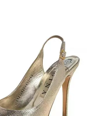 GINA Metallic Lizard Embossed Slingback Sandals - Gold