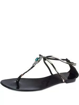 GIUSEPPE ZANOTTI Crystal-embellished Flat Sandals - Brown