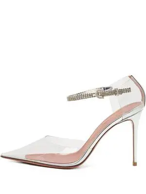 Amina Muaddi 100mm Crystal-embellished Ankle-strap Pumps