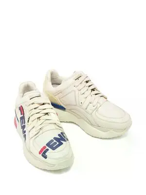 Fendi Leather Logo Sneakers - Neutrals