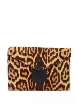 SAINT LAURENT Leopard-Print Envelope Clutch