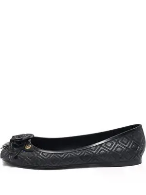 Tory Burch Floral-embellished Ballet Flats - Black