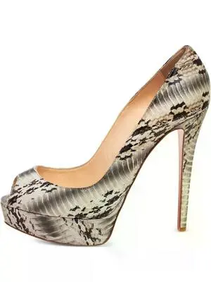 CHRISTIAN LOUBOUTIN Snakeskin Platform Peep-toe Pumps - Neutrals