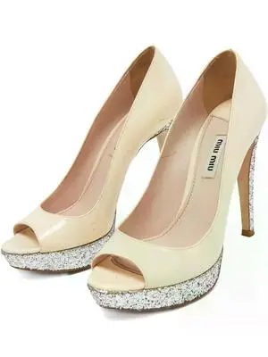 Miu Miu 120mm Patent-leather Glitter Pumps - Neutrals