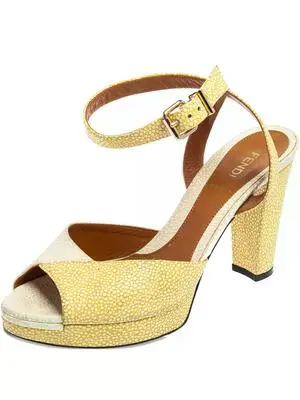 Fendi Embossed Leather Sandals - Yellow