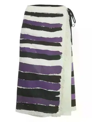 Marni Crepe Striped Wrap Skirt - White