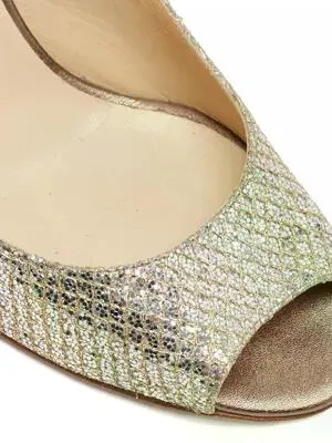 JIMMY CHOO Baxen Glitter Peep Toe Wedge Sandals