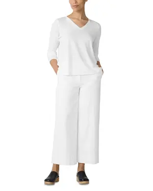 Eileen Fisher V-neck Long Sleeve Tee - White