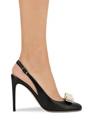 FERRAGAMO Vibily 95 Leather Slingback Pumps - Nero