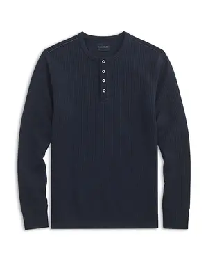 Mack Weldon Long Sleeved Waffle Knit Henley Tee - Total Eclipse