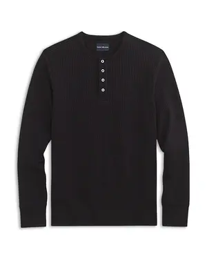 Mack Weldon Long Sleeved Waffle Knit Henley Tee - True Black