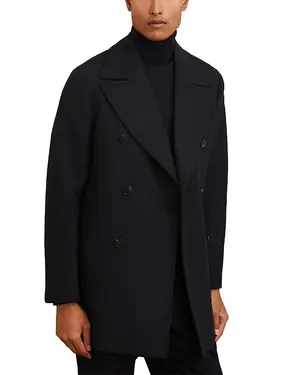 REISS Wool Blend Double Breasted Pea Coat - Navy