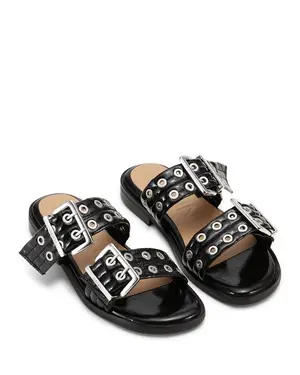 GANNI Buckled Slide Sandals - Black