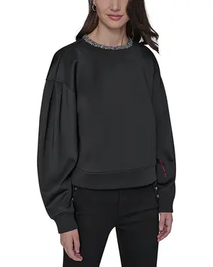 Karl Lagerfeld Embellished Neck Pullover Sweater