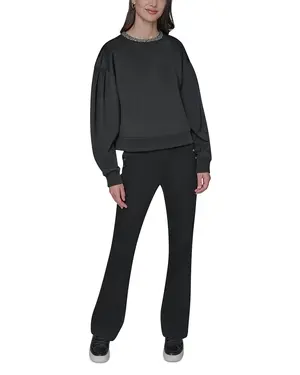 Karl Lagerfeld Embellished Neck Pullover Sweater
