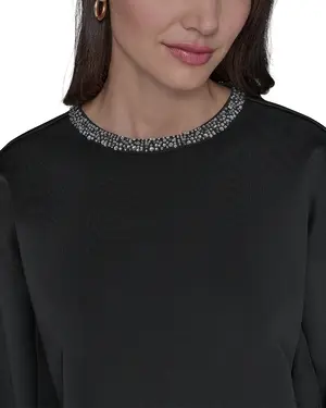Karl Lagerfeld Embellished Neck Pullover Sweater
