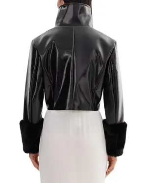 LAMARQUE Faux Leather Jacket With Fur Cuffs