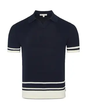 Onia Cotton Textured Johnny Collar Polo - Midnight/egret