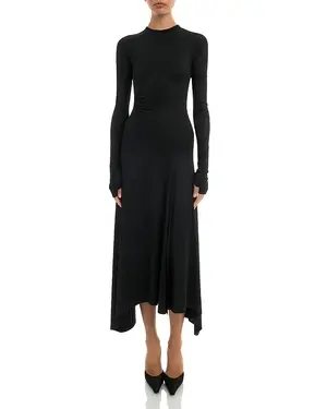 Victoria Beckham Long Sleeve Asymmetrical Midi Dress - Black
