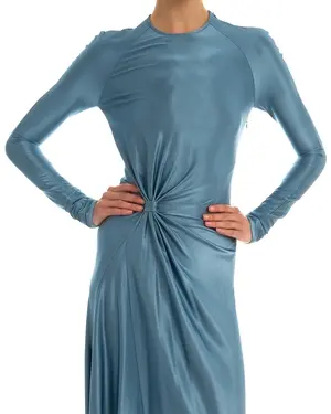 Victoria Beckham Long Sleeve Twist Detail Gown - Stone