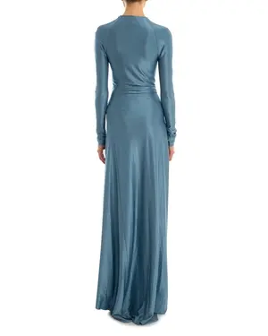 Victoria Beckham Long Sleeve Twist Detail Gown - Stone
