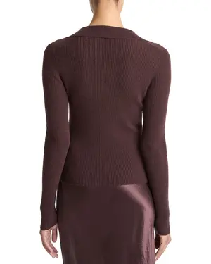 Vince Cashmere Silk Ribbed Polo Top - Fig