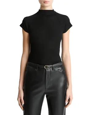 Vince Cap Sleeve Raglan Mock Neck Top - Black