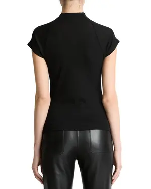 Vince Cap Sleeve Raglan Mock Neck Top - Black