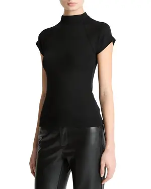 Vince Cap Sleeve Raglan Mock Neck Top - Black