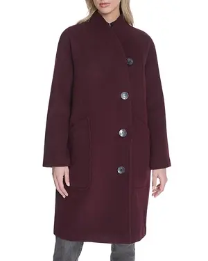 Cole Haan Asymmetric Chevron Wool Blend Coat - Burgundy