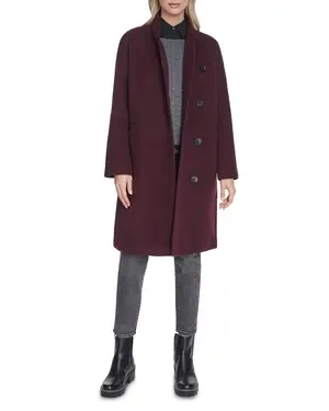 Cole Haan Asymmetric Chevron Wool Blend Coat - Burgundy