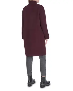 Cole Haan Asymmetric Chevron Wool Blend Coat - Burgundy