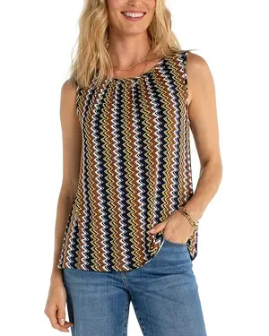 LIVERPOOL Sleeveless Knit Top With Geometric Print - Stripe