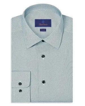 David Donahue Trim Fit Geometric Print Dress Shirt - Hunter