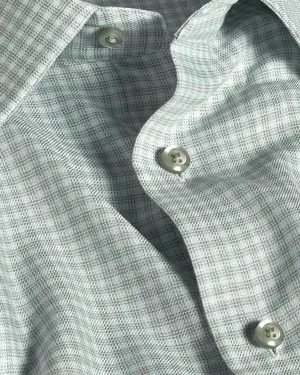David Donahue Trim Fit Cashmere Blend Twill Check Dress Shirt - Sage