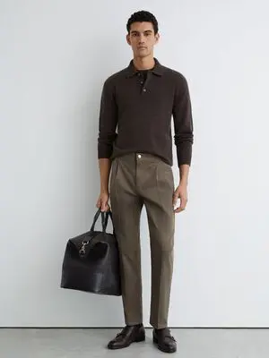 Men's Brown Pleated Trousers