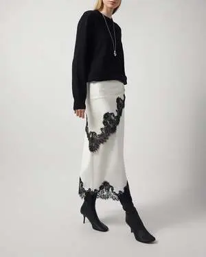 WAKAKUU Lace Trim Midi Skirt - Offwhite