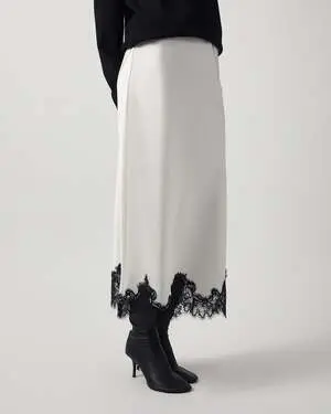 WAKAKUU Lace Trim Midi Skirt - Offwhite
