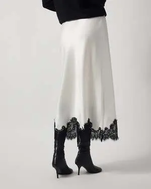 WAKAKUU Lace Trim Midi Skirt - Offwhite