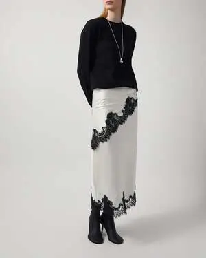WAKAKUU Lace Trim Midi Skirt - Offwhite