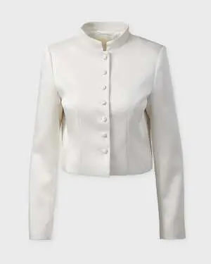 WAKAKUU Joliet Jacket Tailored Cropped Blazer With Stand Collar - Cream