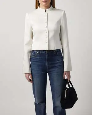 WAKAKUU Joliet Jacket Tailored Cropped Blazer With Stand Collar - Cream