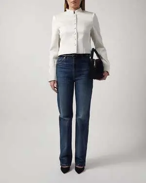 WAKAKUU Joliet Jacket Tailored Cropped Blazer With Stand Collar - Cream