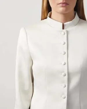 WAKAKUU Joliet Jacket Tailored Cropped Blazer With Stand Collar - Cream