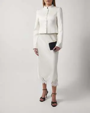 WAKAKUU Joliet Jacket Tailored Cropped Blazer With Stand Collar - Cream